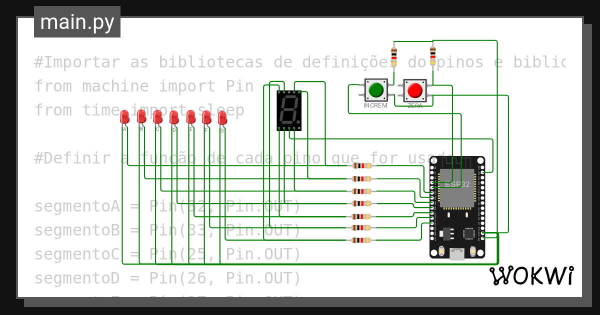 Demonstracao Display7 Segmentos Wokwi Esp32 Stm32 Arduino Simulator