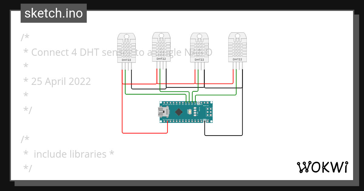 Multiple DHT NANO - Wokwi ESP32, STM32, Arduino Simulator