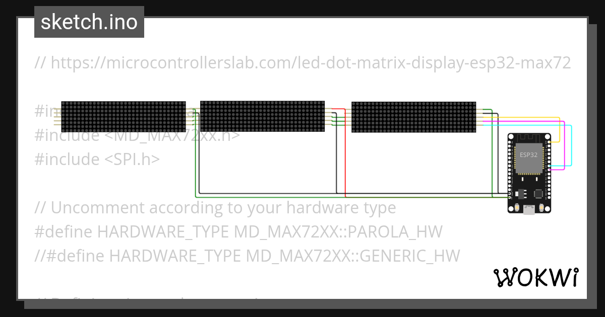 max7219-text-animation-01l.ino - Wokwi ESP32, STM32, Arduino Simulator