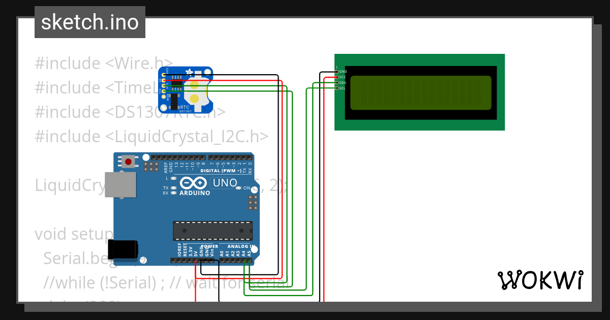 Uhr LCD Text - Wokwi Arduino and ESP32 Simulator