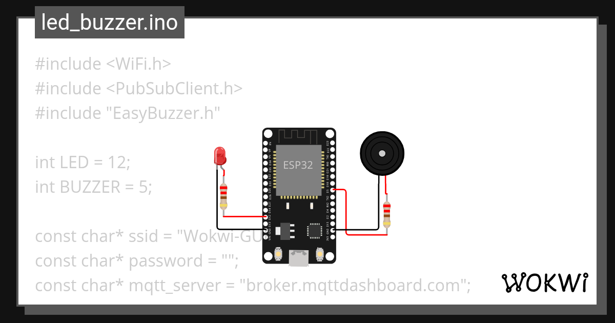 led_buzzer.ino - Wokwi ESP32, STM32, Arduino Simulator