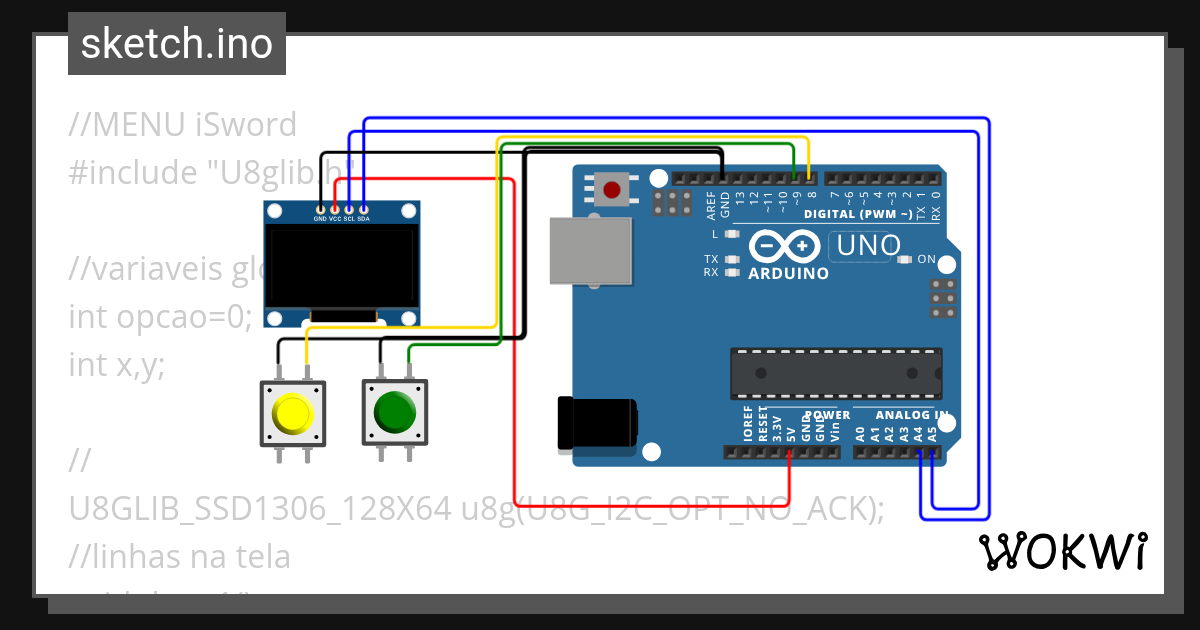 Painel OLED menu iSword - Wokwi ESP32, STM32, Arduino Simulator Painel OLED menu iSword - Wokwi ESP32, STM32, Arduino Simulator