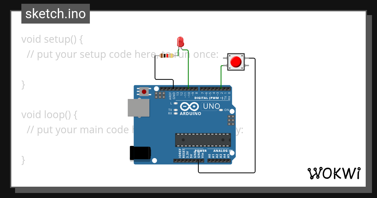 LED & PUSH BUTTON (Assembly).ino - Wokwi ESP32, STM32, Arduino Simulator