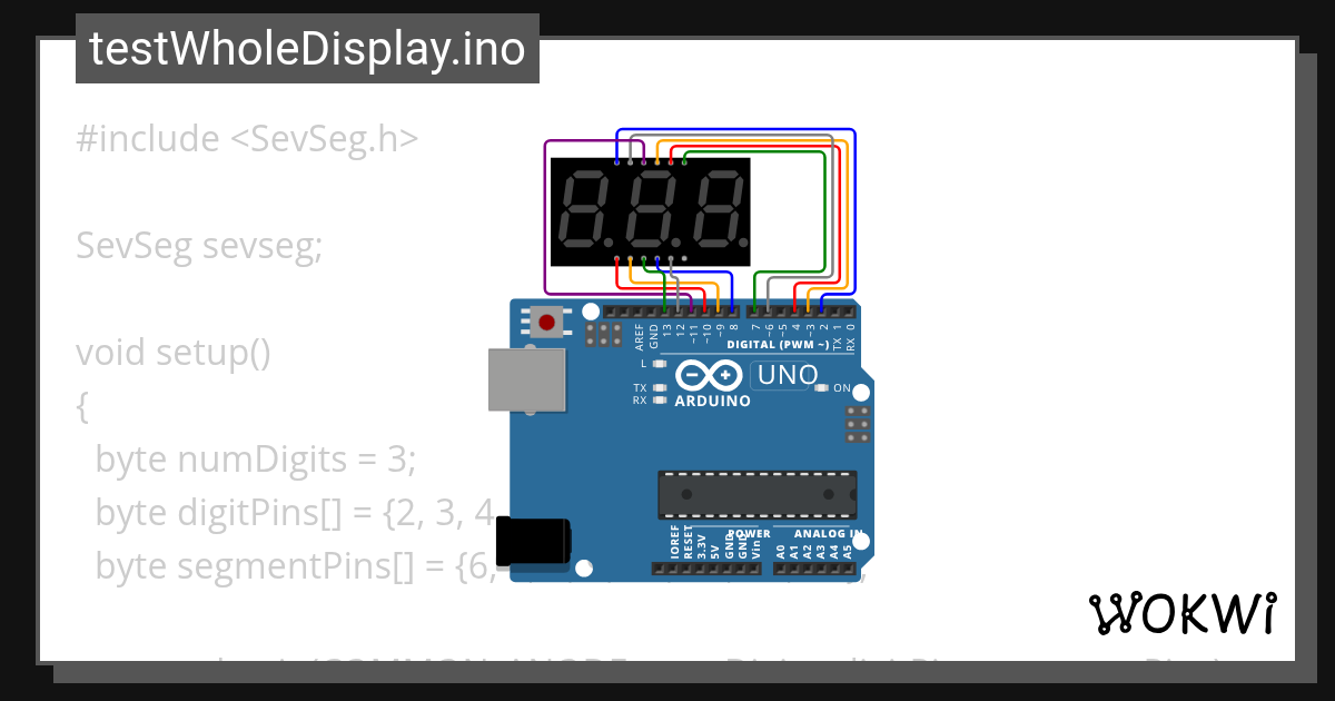 3 digit 7 segment Display - Wokwi ESP32, STM32, Arduino Simulator