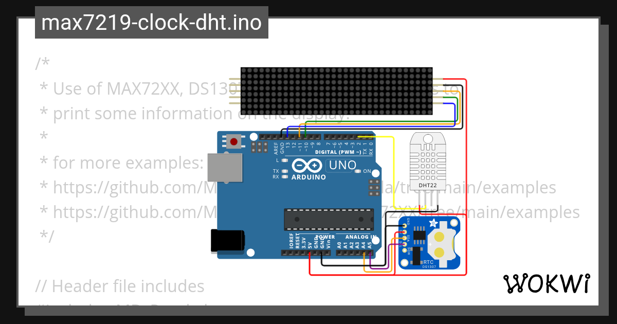 max7219-clock-dht.ino - Wokwi ESP32, STM32, Arduino Simulator