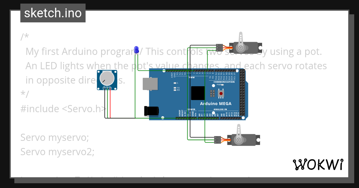 LED, Pot, 2x Servos - Wokwi ESP32, STM32, Arduino Simulator