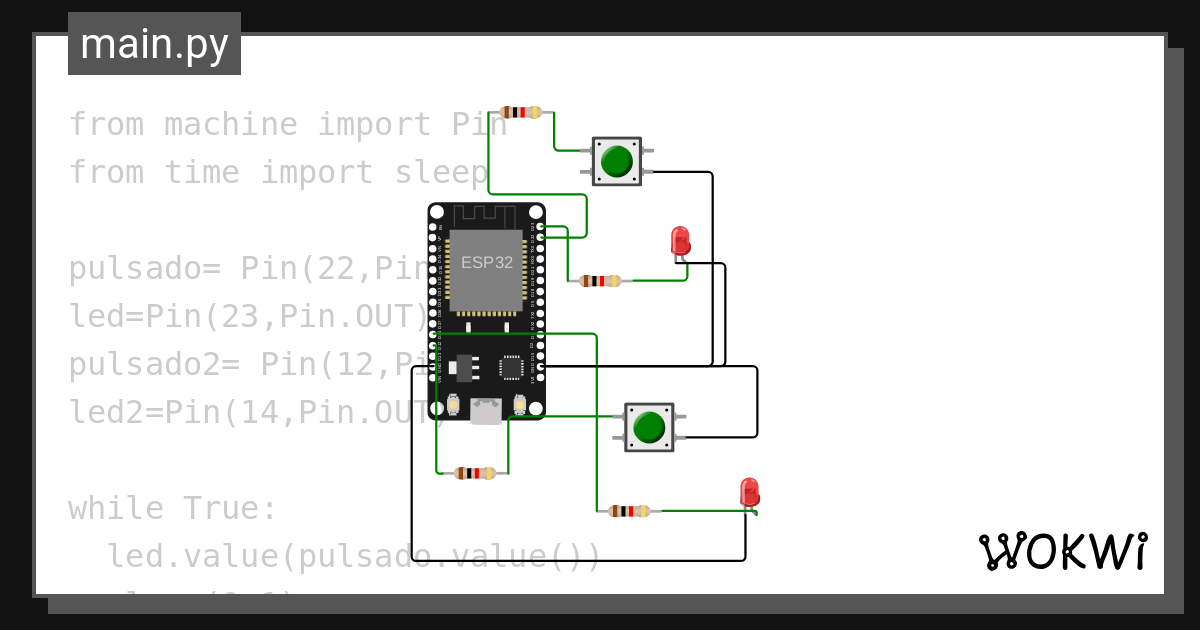 Focos Con Botoenes En Micropython Wokwi Esp32 Stm32 Arduino Simulator