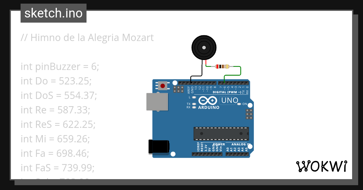 Musica con Arduino y Buzzer - Wokwi ESP32, STM32, Arduino Simulator