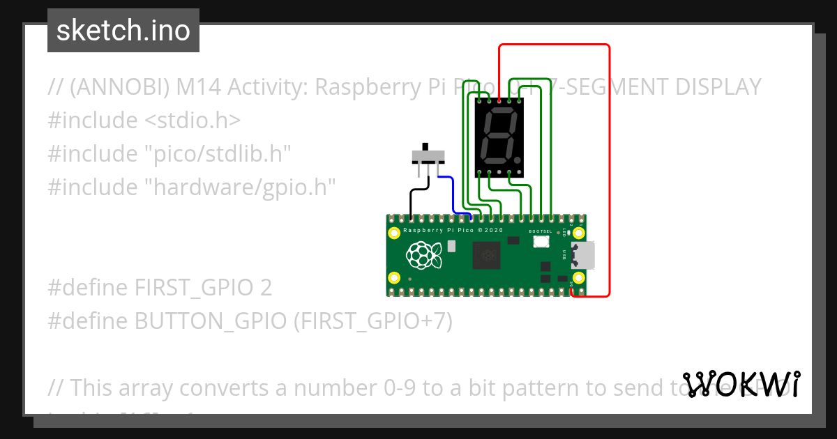 (ANNOBI) M14 Activity: Raspberry Pi Pico; 0-F 7-SEGMENT DISPLAY - Wokwi ESP32, STM32, Arduino ...