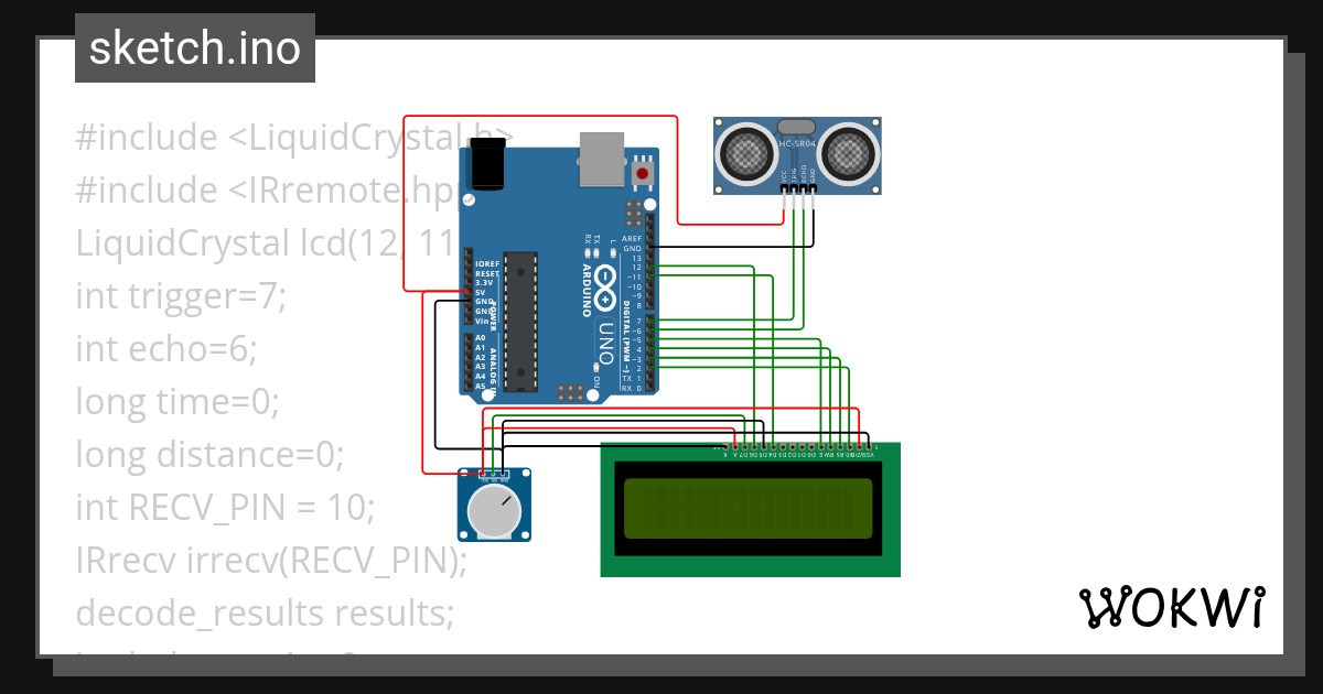 Ultraschall Sensor+LCD - Wokwi ESP32, STM32, Arduino Simulator