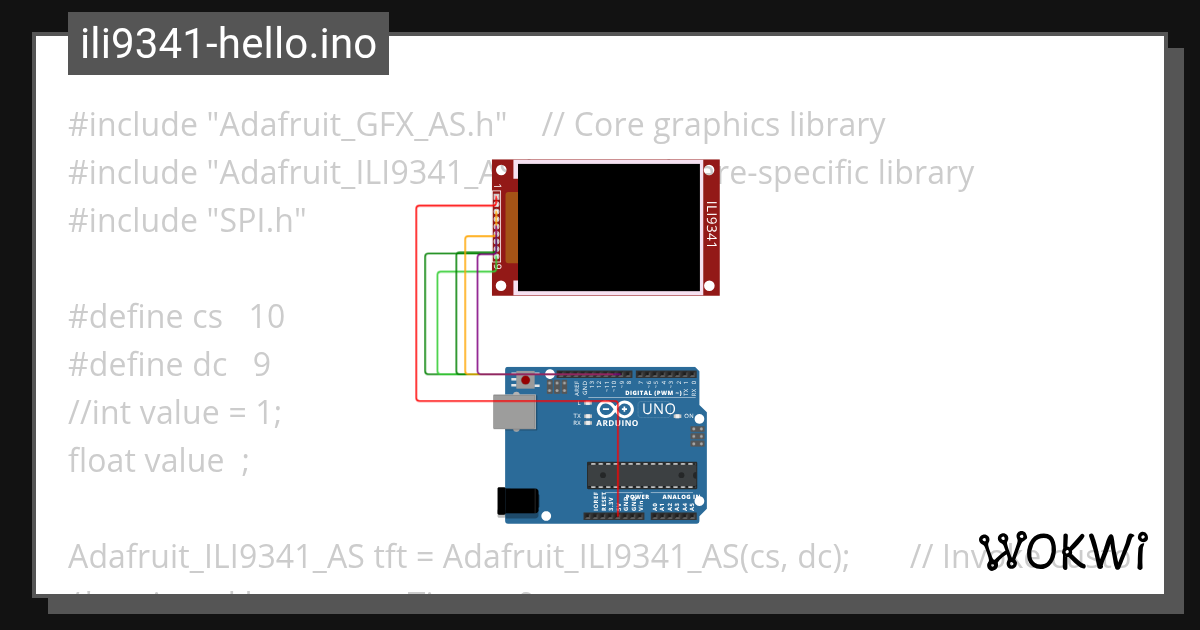 ili9341-hello.ino - Wokwi ESP32, STM32, Arduino Simulator
