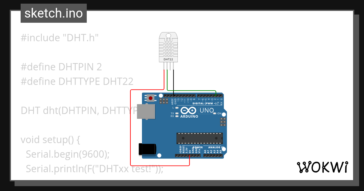 Arduino Uno DHT22 - Wokwi ESP32, STM32, Arduino Simulator