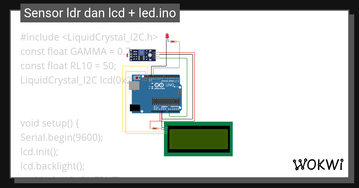 Sensor ldr dan lcd + led.ino - Wokwi ESP32, STM32, Arduino Simulator