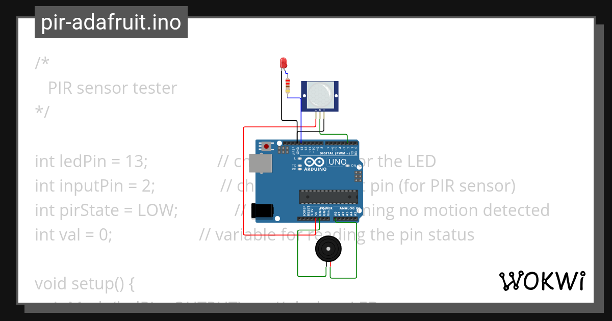 pir-adafruit.ino - Wokwi ESP32, STM32, Arduino Simulator