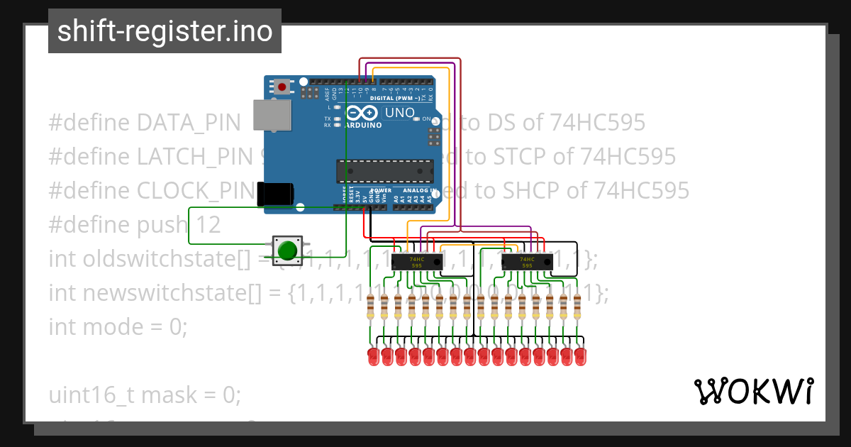 shift-register.ino - Wokwi ESP32, STM32, Arduino Simulator