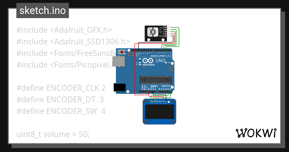 12 - 4. Simulasi Rotary Encoder+Oled.ino - Wokwi ESP32, STM32, Arduino Simulator