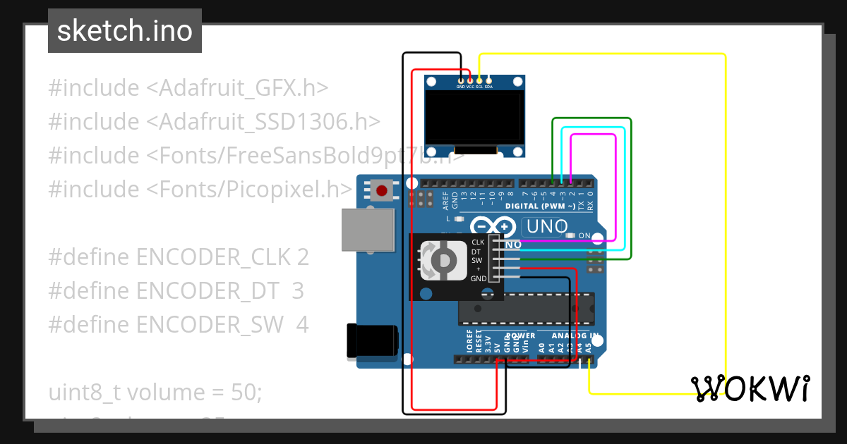 Rotary Encoder and OLED - Wokwi ESP32, STM32, Arduino Simulator