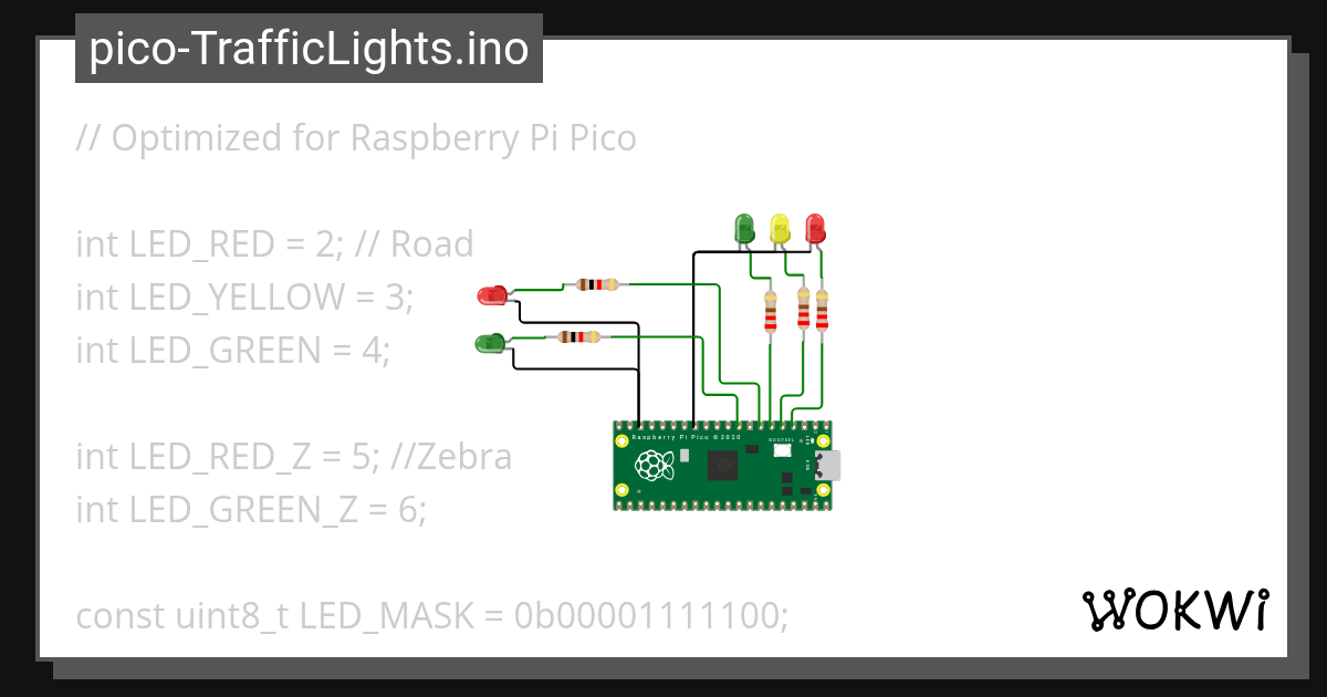 pico-TrafficLights.ino - Wokwi ESP32, STM32, Arduino Simulator