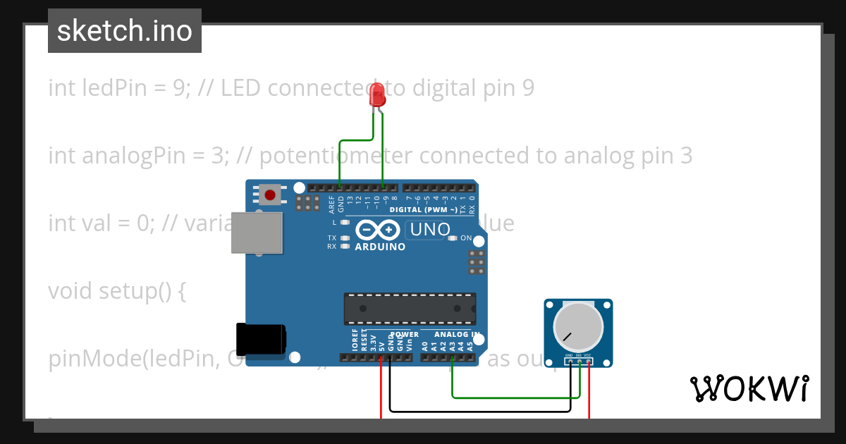 LED and Potentiometer - Wokwi ESP32, STM32, Arduino Simulator