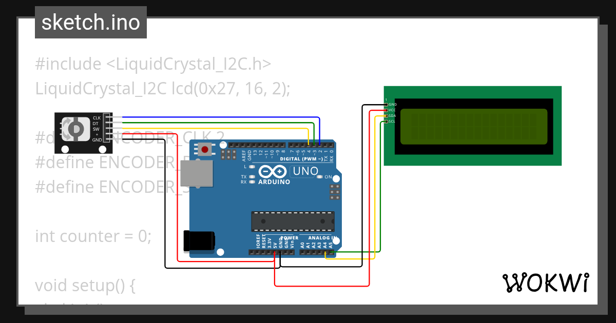 Encoder & LCD I2C - Wokwi ESP32, STM32, Arduino Simulator