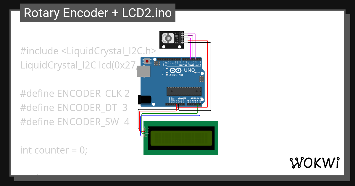 Rotary Encoder + LCD2.ino - Wokwi ESP32, STM32, Arduino Simulator