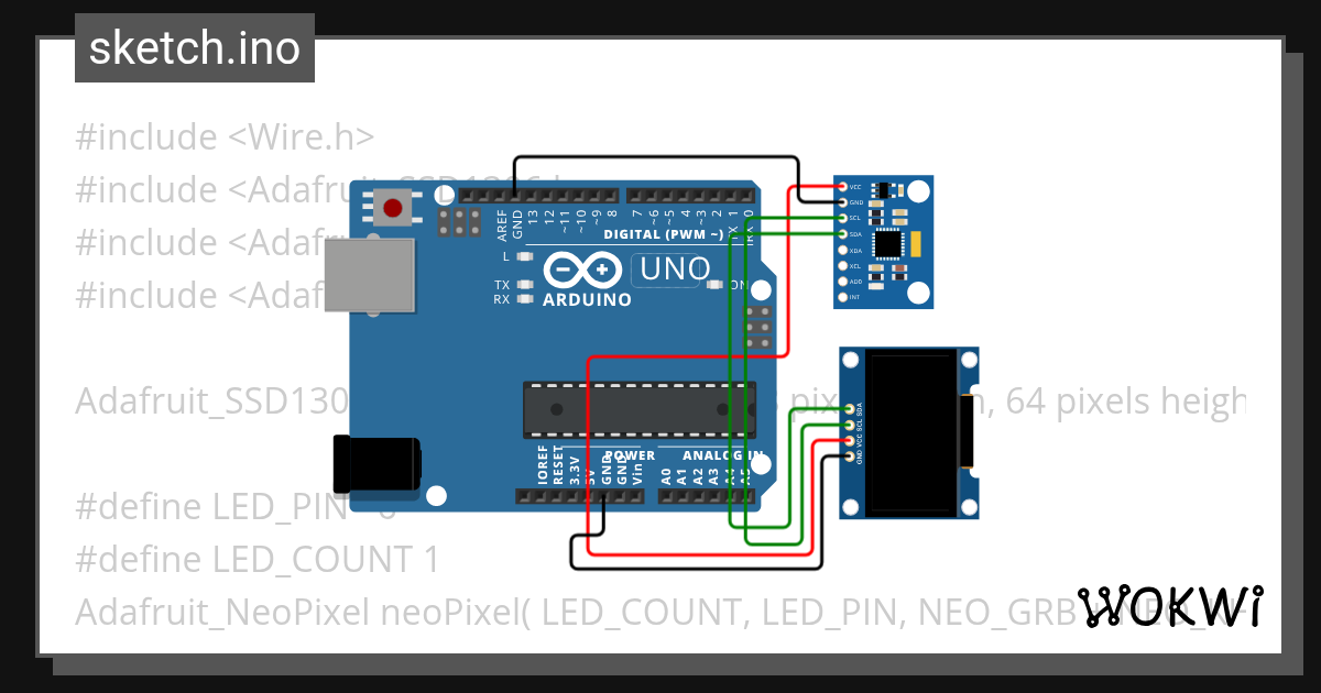 MPU6050 + OLED (TAMPILAN GAMBAR BERGERAK) - Wokwi ESP32, STM32, Arduino ...