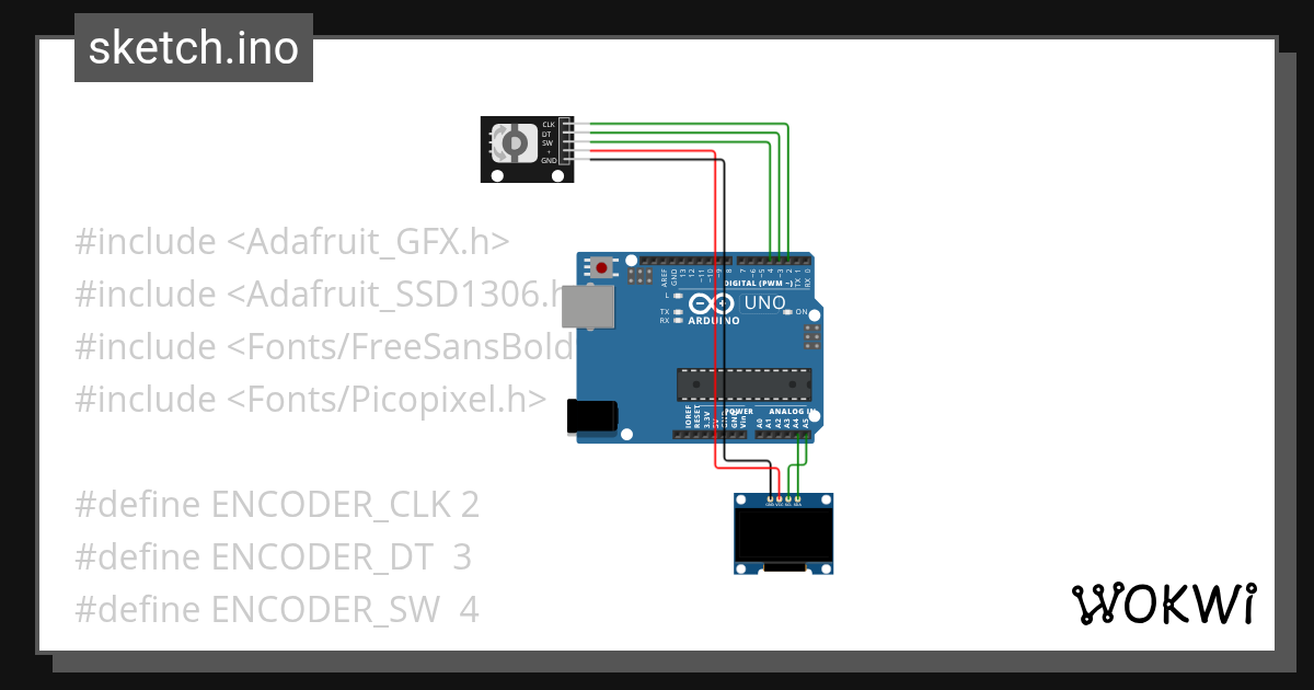 materi 11 - rotary encoder and oled.ino - Wokwi ESP32, STM32, Arduino Simulator