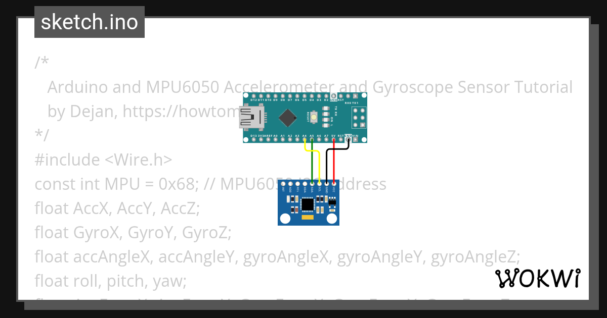 Gyro MPU6050 - Wokwi Arduino and ESP32 Simulator