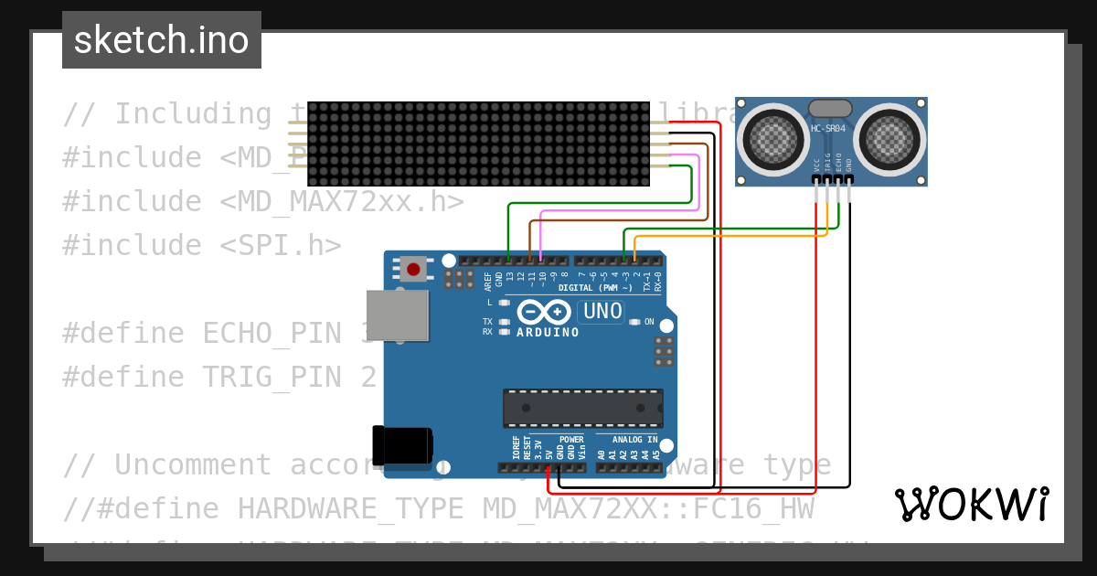 Display Matrik Jarak Wokwi Esp32 Stm32 Arduino Simulator