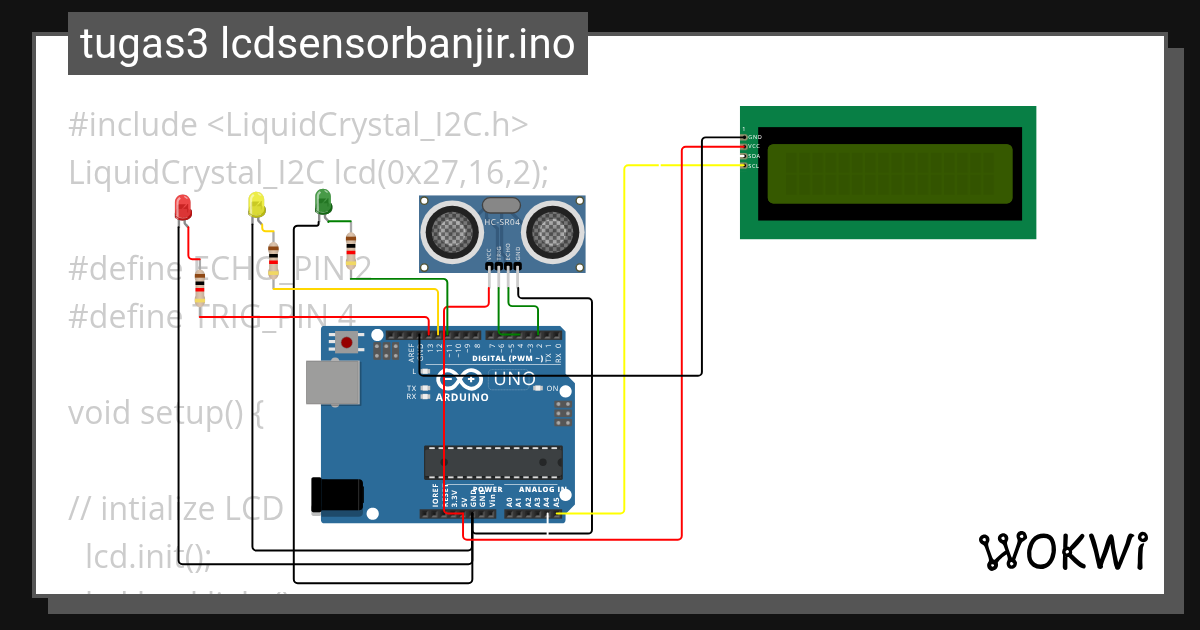 tugas3 lcdsensorbanjir.ino - Wokwi ESP32, STM32, Arduino Simulator
