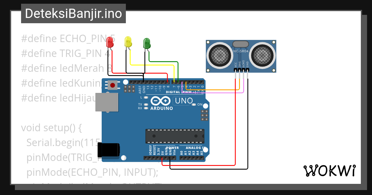DeteksiBanjir.ino - Wokwi ESP32, STM32, Arduino Simulator