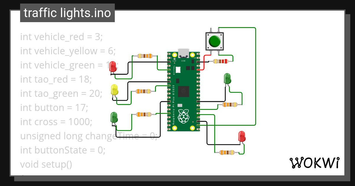traffic lights.ino - Wokwi ESP32, STM32, Arduino Simulator