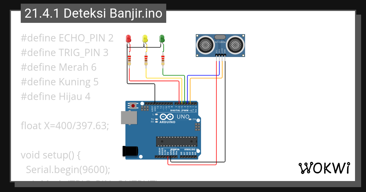 21.4.1 Deteksi Banjir.ino - Wokwi ESP32, STM32, Arduino Simulator