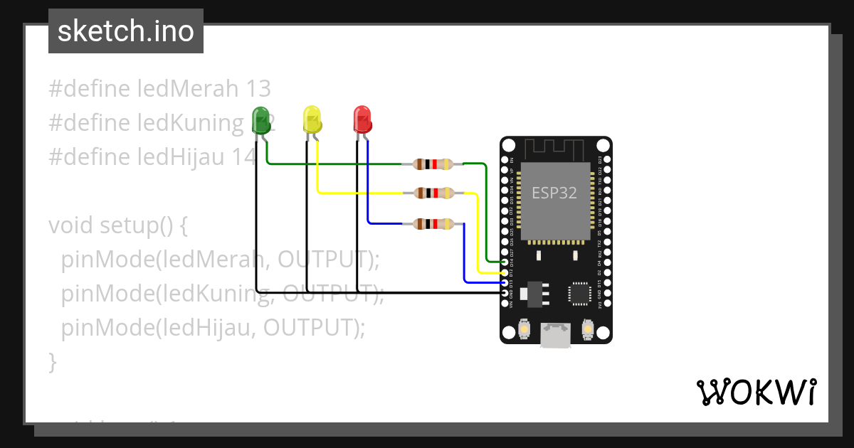 16. Latihan ESP32 LED - Wokwi ESP32, STM32, Arduino Simulator