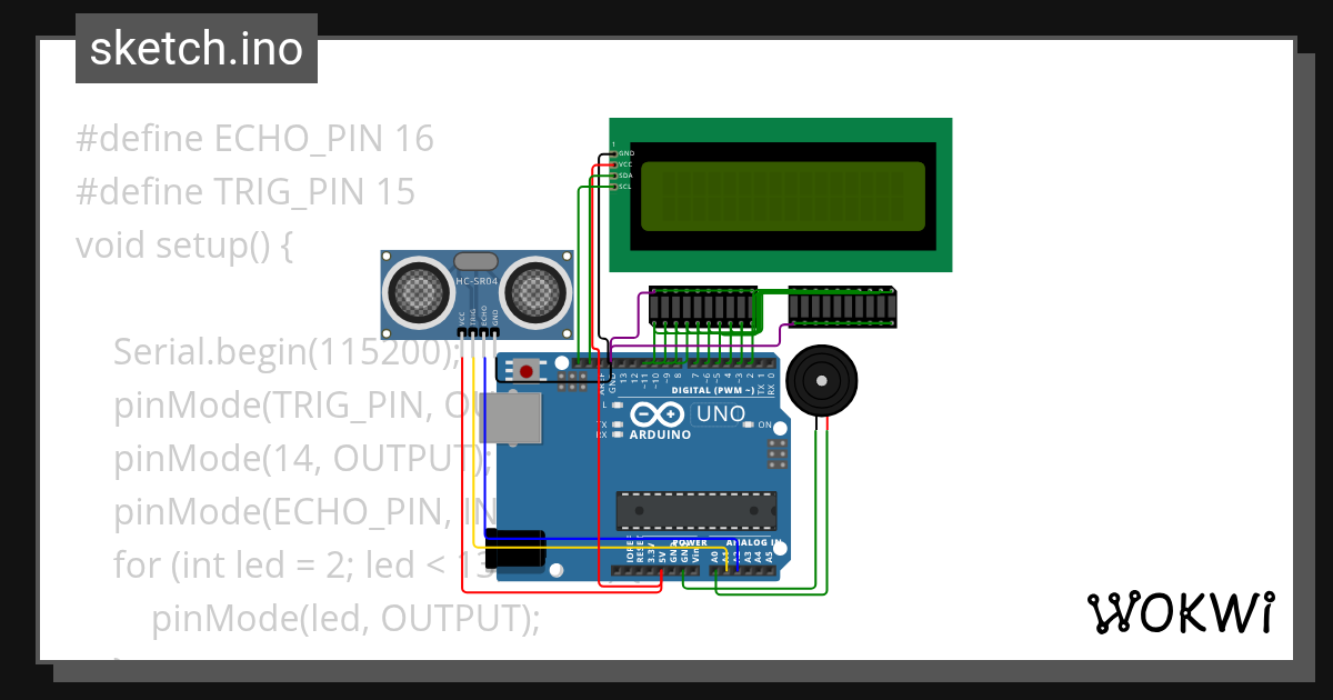 14 - sensor parkir.ino - Wokwi ESP32, STM32, Arduino Simulator