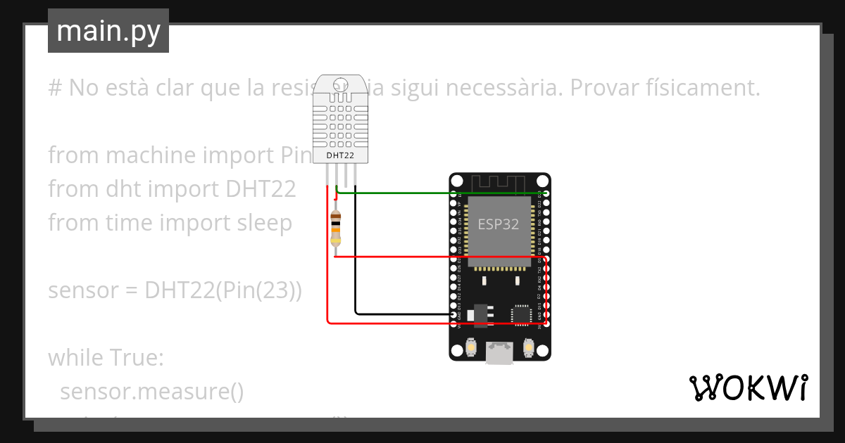 Exemple: Llegir valors DHT22 - Wokwi ESP32, STM32, Arduino Simulator