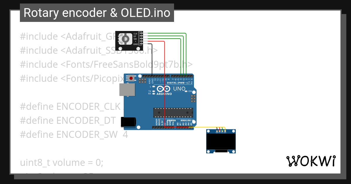 Rotary encoder & OLED.ino - Wokwi ESP32, STM32, Arduino Simulator