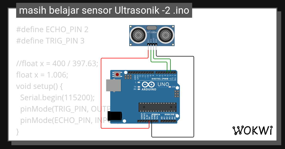 masih belajar sensor Ultrasonik -2 .ino - Wokwi ESP32, STM32, Arduino Simulator