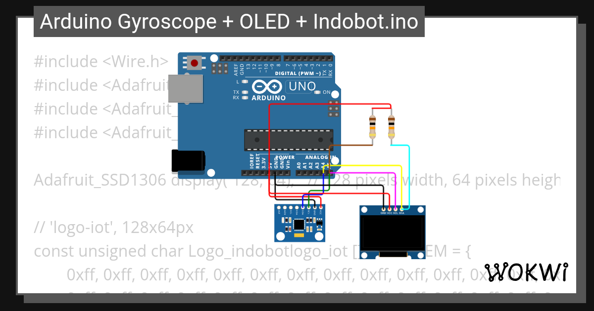 12.6. Arduino + Gyroscope + OLED + Indobot.ino - Wokwi ESP32, STM32, Arduino Simulator