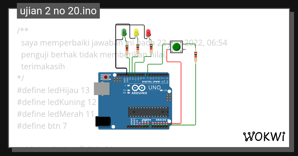 ujian 2 no 20.ino - Wokwi ESP32, STM32, Arduino Simulator