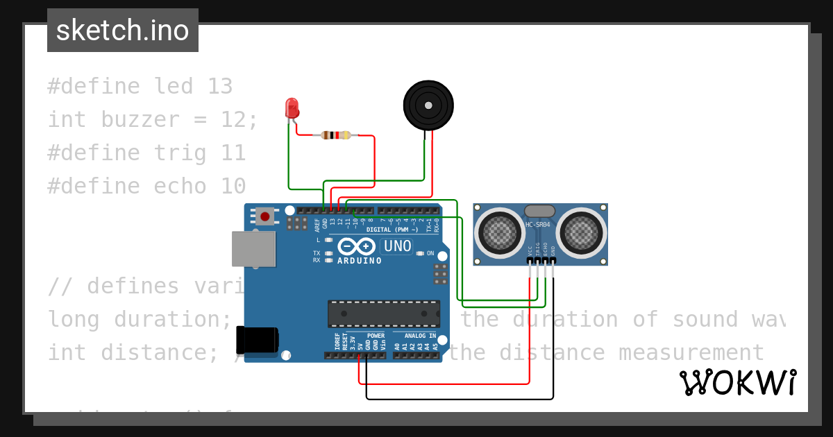 Sensor Jarak Dengan Buzzer Dan Led Wokwi Esp32 Stm32 Arduino Simulator