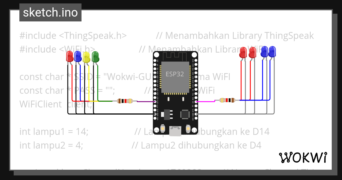 Control Led Thingspeak - Wokwi ESP32, STM32, Arduino Simulator