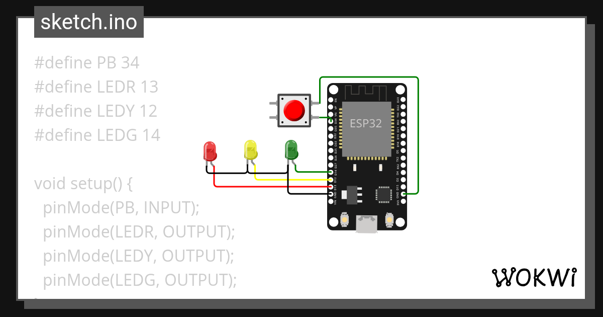 16D2 - PB 3LED - Wokwi ESP32, STM32, Arduino Simulator