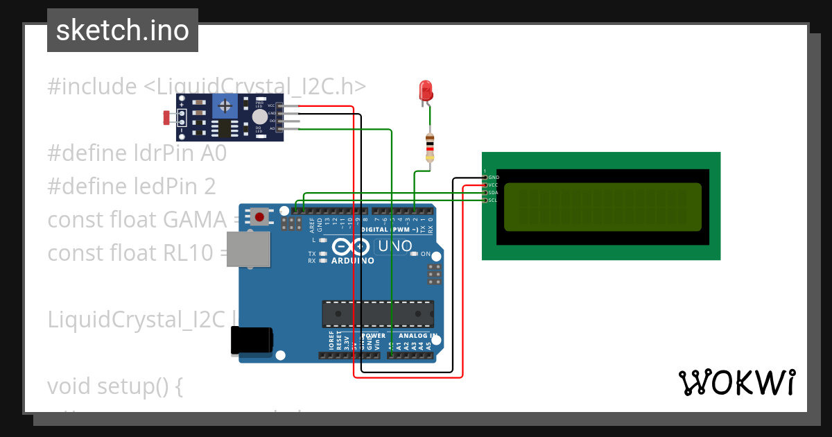 ldr_lcd_1led.ino - Wokwi ESP32, STM32, Arduino Simulator