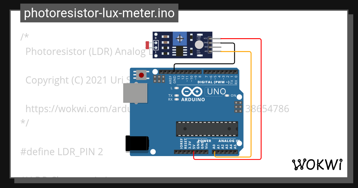 photoresistor-lux-meter.ino - Wokwi ESP32, STM32, Arduino Simulator