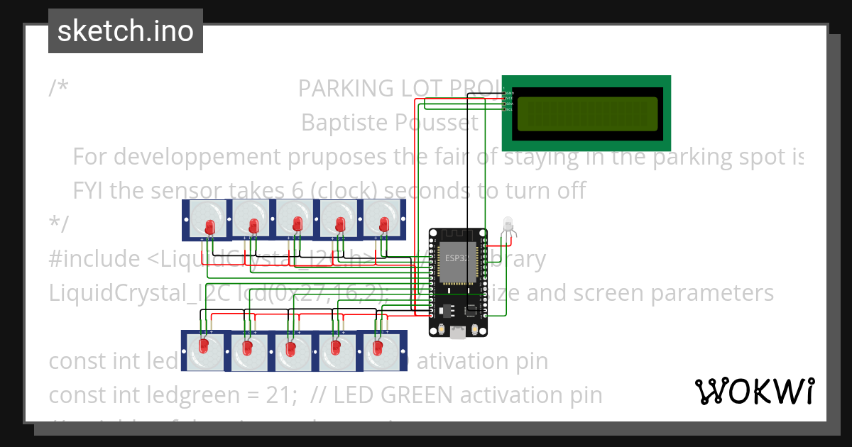 motion plus LCD plus RDG LED - Wokwi ESP32, STM32, Arduino Simulator