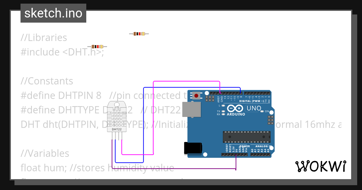 DHT22 SENSOR - Wokwi ESP32, STM32, Arduino Simulator