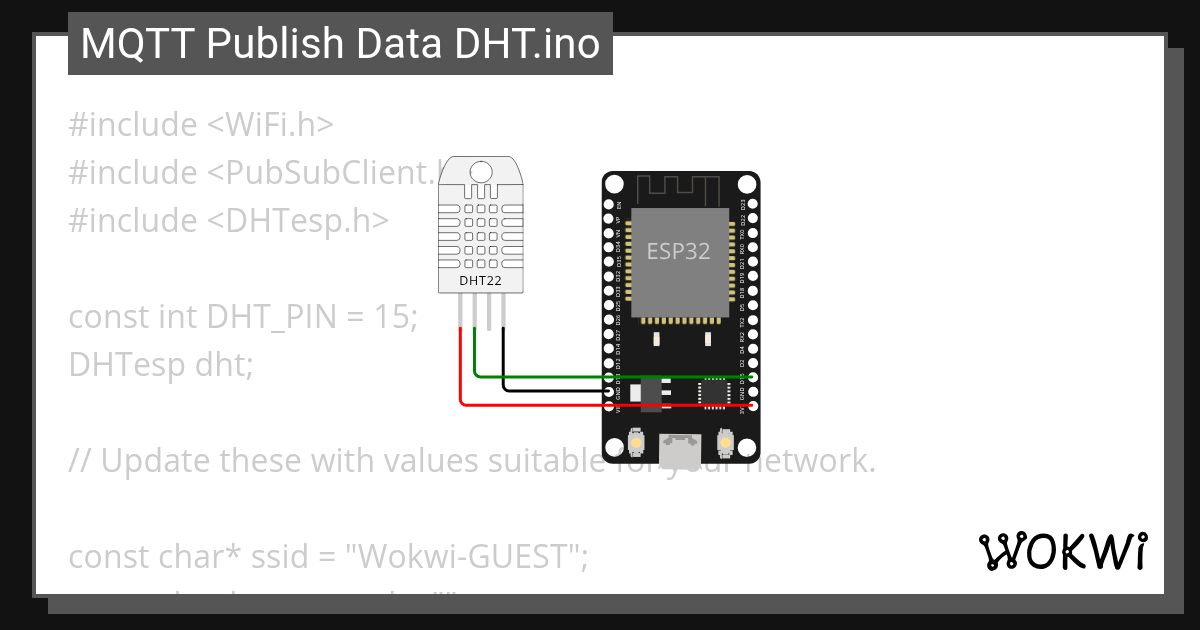 MQTT Publish Data DHT.ino - Wokwi ESP32, STM32, Arduino Simulator