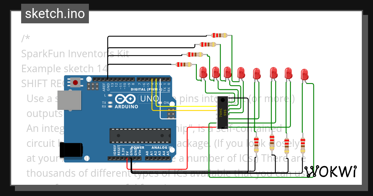 74HC595.ino - Wokwi ESP32, STM32, Arduino Simulator