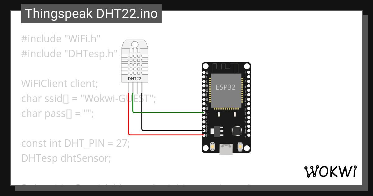 Thingspeak DHT22.ino - Wokwi ESP32, STM32, Arduino Simulator